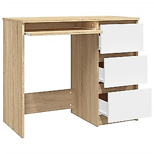 ULUYYUC Desk,Computer Desks Bedroom Desks Secretary Desk with Drawers Suitable for Home, Office, Bedroom, Conference Room, etc White and Sonoma Oak 35.4"x17.7"x29.9" Engineered Wood
