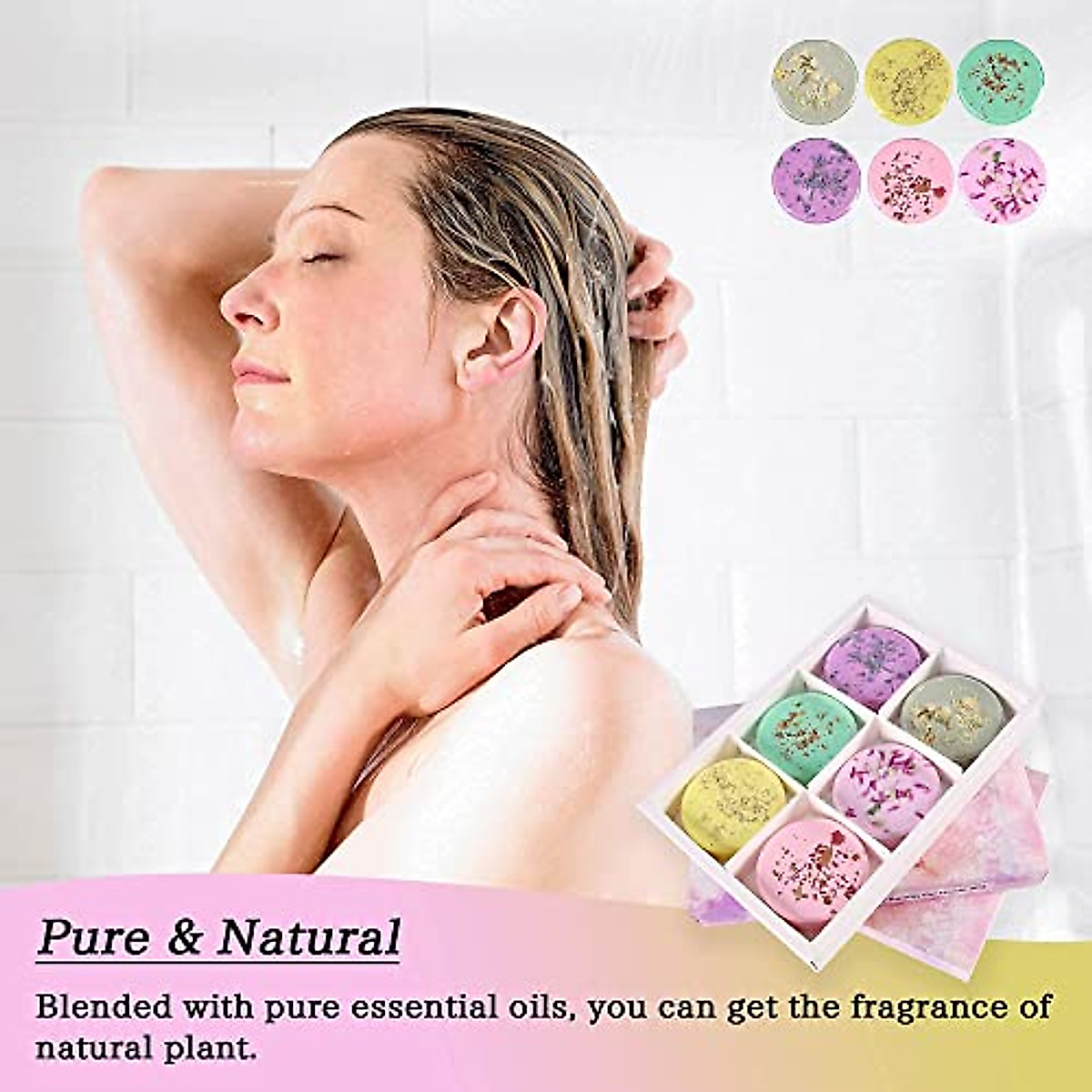 Shower Steamers Aromatherapy Pack of 6 with Essential Oil, Chamomile, Vanilla, Lavender, Sakura, Lily, Jasmine