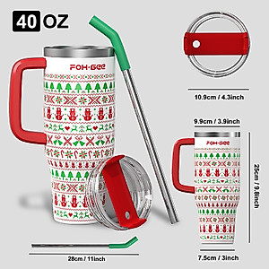 FOHGEE Christmas Style 40oz Stainless Steel Tumbler with Handle - Keep Drinks Cold & Hot All Season! (Stripes)
