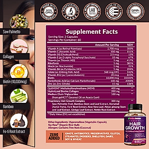 Hair Growth Vitamins for Women | Biotin 10,000mcg, Collagen, Patented OptiMSM®, goMCT®, Saw Palmetto | Naturally Regrow Stronger & Healthier Hair, Skin and Nails | Stops Hair Loss | 60 Day Supply