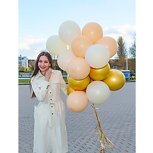 White Sand Gold Balloons,12 Inch 60pcs Beige Nude Balloons with Gold Latex Balloons,Nude Beige Cream Neutral Balloons for Graduation Birthday Boho Baby Shower Mother's Day Wedding