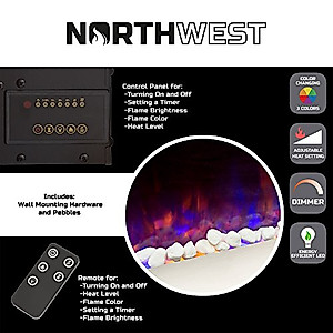 Electric Fireplace - 54 Inch Wall Mounted Fireplace Heater with Remote Control Adjustable LED Flame Color, Timer, and Heat by Northwest (Silver)