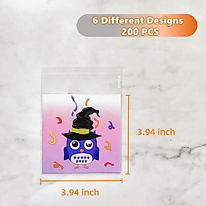 AXYEEUR 200 Pcs Halloween Candy Bags,Halloween Self Adhesive Clear Cookie Treat Bags,6 Styles Halloween Cellophane Bags for Party Favors Supplies