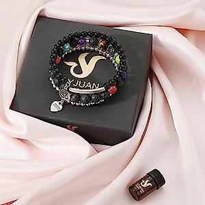 SYJUAN Coolest Mindfulness Yoga Gifts 7 Chakra Bracelet Multi Layer Worry Stone for Anxiety Aromatherapy Diffuser Reiki Meditation Gifts for Women