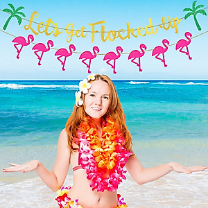 Flamingo Party Banner Decorations Gold Glitter Let's Get Flocked up Banner Hawaii Luau Beach Party Banner for Birthday Wedding Party Decoration