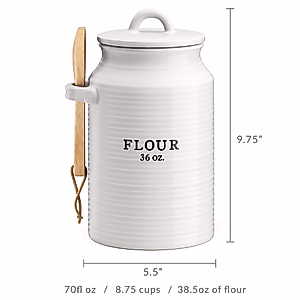 Barnyard Designs Flour Canister for Kitchen Counter, Decorative Ceramic Flour Container, Rustic Farmhouse Canister Jar, White