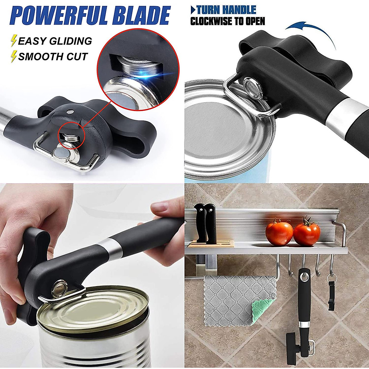 Edge-Side-Cut Safety Can Opener Smooth Edge-Food Grade Stainless Steel Cutting Can Opener for Kitchen & Restaurant