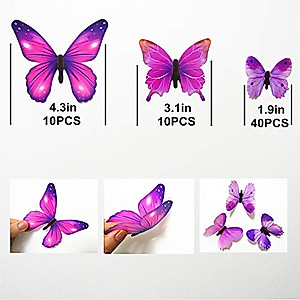 60PCS Butterfly Wall Decals - 3D Butterflies Decor for Wall Removable Mural Stickers Home Decoration Kids Room Bedroom Decor (Blue)