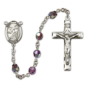Bonyak Jewelry St. Luke the Apostle Sterling Silver Rosary with February Purple Beads