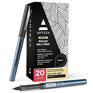 ARTEZA Rollerball Pens Fine Point, Set of 20 Black Liquid Ink, Extra Fine 0.5 mm Needle Tip Pen, Make Precise Lines
