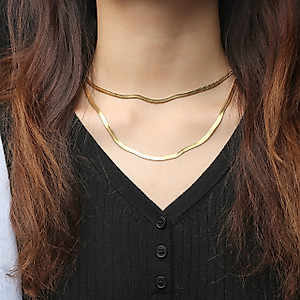 14K Gold Plated Layered Choker Necklace for Women Trendy Snake Chain Herringbone Necklace Gold Jewelry for Women Dainty Gifts for Birthday Christmas Valentine's Day Wedding