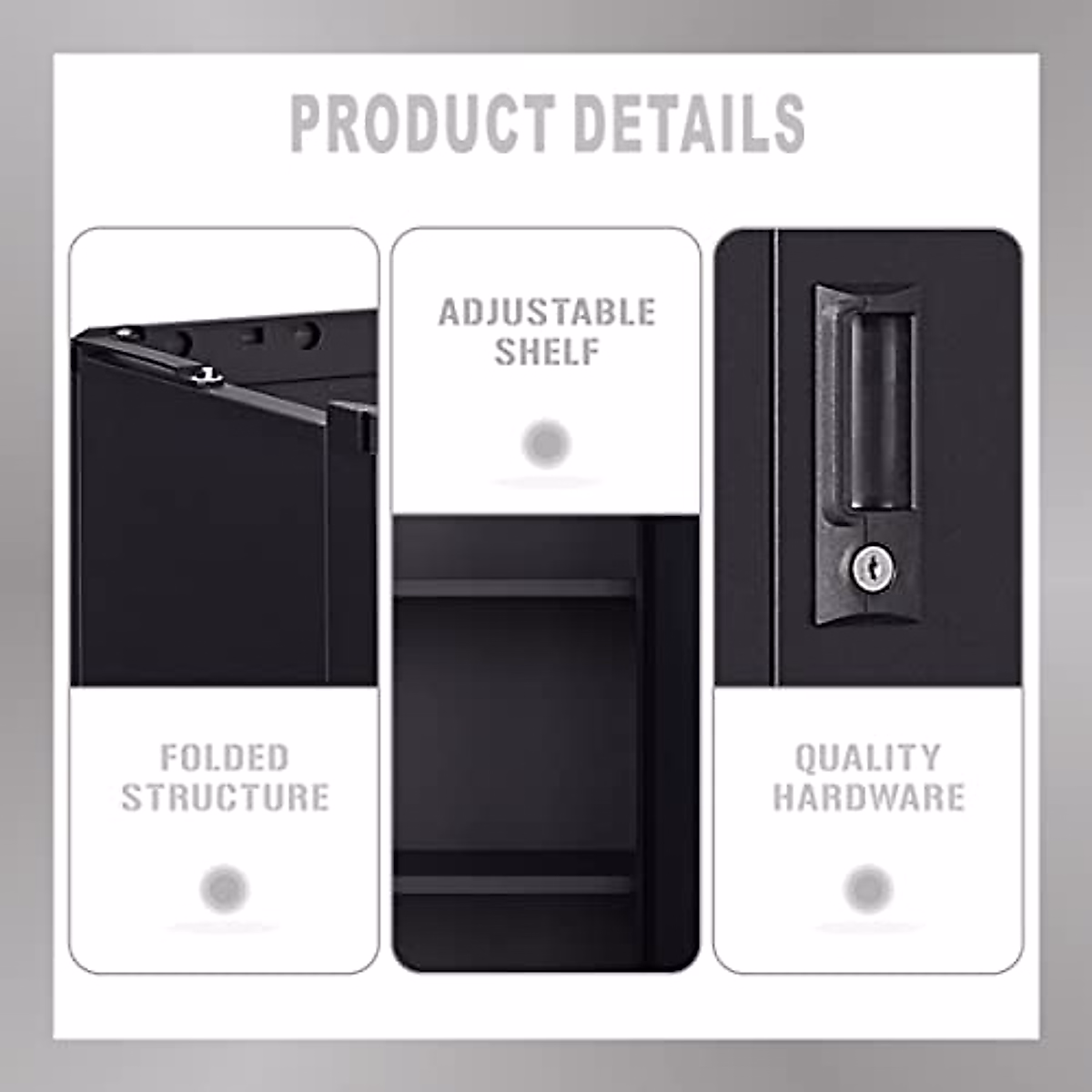 LUCYPAL Metal Storage Cabinet with 2 Adjustable Shelves,Locking Steel Cabinets with Doors,Office Storage Cabinet for Home Office,Garage,Black