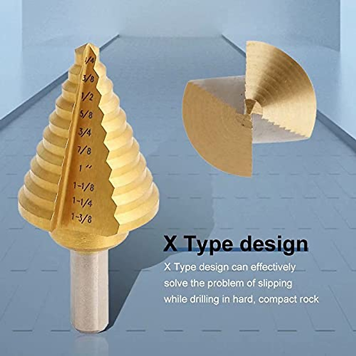 Reeson Step Drill Bits 5pcs 50 Sizes Unibit High Speed Steel Titanium Coated Double Cutting Blades for Sheet Metal Hole Drilling Cutting with Automatic Center Punch