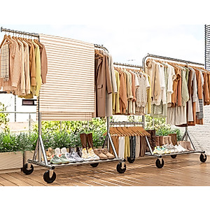 Raybee Heavy Duty Clothes Rack, Loads 650 LBS,117" W Rolling Clothes Rack with Wheels Clothing Racks for Hanging 240+ Clothes, Portable & Adjustable Commercial Garment Rack