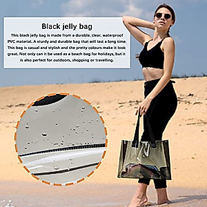 inheming Fashion Black Clear Tote Bag for Women Christmas Gift, Big Capacity Beach Handbag, Transparent Shoulder Bag Concert Stadium Approval