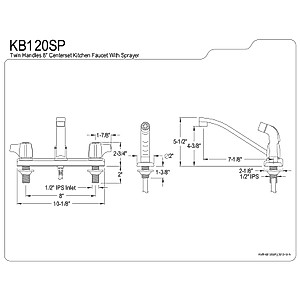 Kingston Brass KB120SP 8" Centerset Kitchen Faucet, 7-1/8" in Spout Reach, Polished Chrome