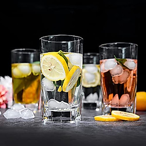 Everyday Drinking Glasses Set of 4 Drinkware Kitchen Collins Glasses for Cocktail, Iced Coffee, Beer, Ice Tea, Wine, Whiskey, Water, 4 Tall Glass Cups, Square Glassware Sets.