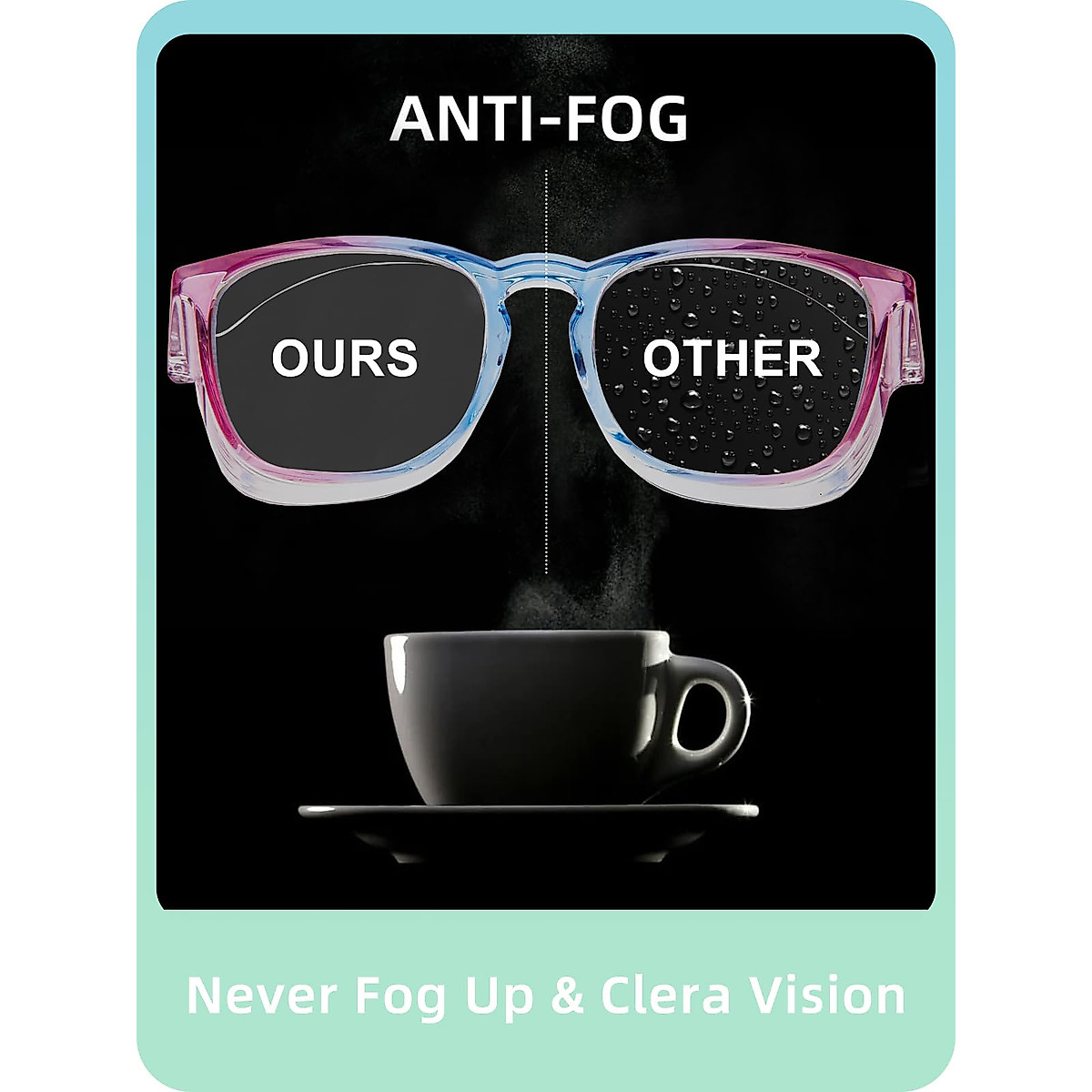 LianSan Oversize Anti-Fog Safety Goggles for Nurses, Z87.1 Certified Safety Glasses for Women, Square UV Protection Rainbow