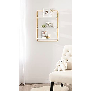 Kate and Laurel Hylton Modern Glam 3-Tier Floating Wall Shelf for Display and Storage, 18x28x7, White/Gold