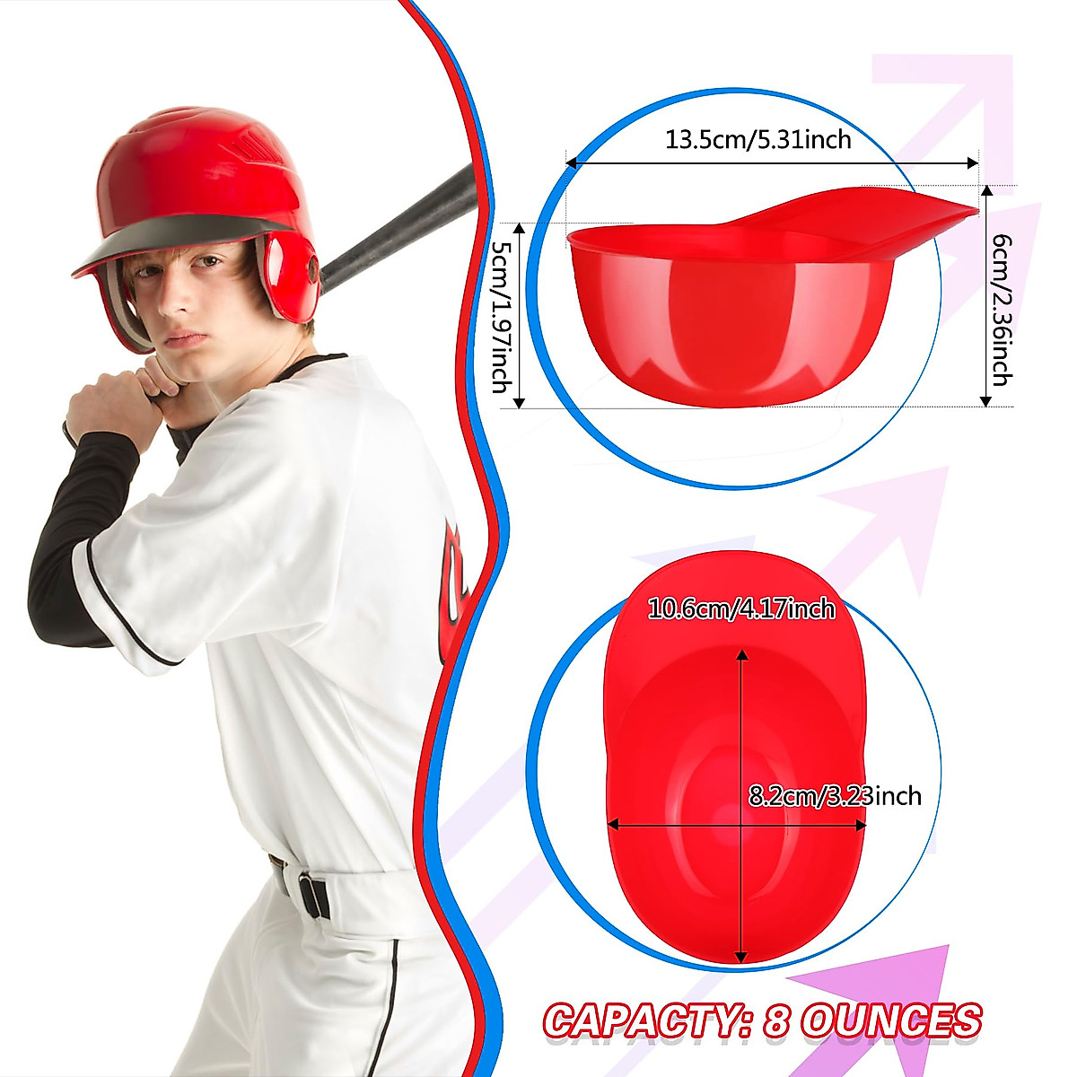 Tendiren 18PCS Mini Baseball Helmet Ice Cream Snack Bowl, 8 oz Helmets Plastic Baseball Cups, Kids Helmet Bowls, Mini Dessert Spoons Plastic Ice Cream Spoon for Birthday Party Supplies