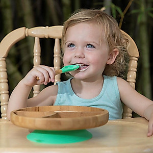 Avanchy Toddler Baby Feeding Suction Plate, Bowl, Spoons Set, Soft Tip Silicone Spoon Babies Set, Divided Bamboo Stay Put Plates, Fits Most Eating Highchairs, Pink