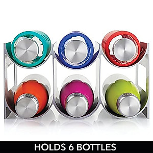 mDesign Plastic Modern Free-Standing Bottle Rack Storage Organizer Holder for Kitchen, Cabinet, Pantry, Fridge, Freezer Organization - Hold Water Bottles, Wine - Lumiere Collection - 2 Pack - Gray