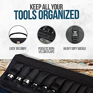 32 Pocket Tool Roll Organizer - Wrench & Pouch Includes Pouches for 10 Sockets Up Bag Electrician, HVAC, Plumber, Carpenter or Mechanic from Rugged