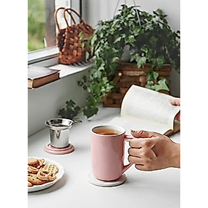 Sweese 16 OZ Porcelain Tea Mug with Infuser and Lid, Loose Leaf Tea Cup, Gifts for Tea Lover, Pink - 203.108