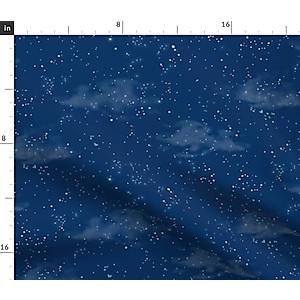 Spoonflower Fabric - Blue Stars Nature Clouds Night Sky Constellations Summer Navy Fabric Printed on Petal Signature Cotton Fabric by The Yard - Sewing Quilting Apparel Crafts Decor