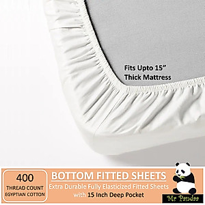 Split Queen Sheets Sets for Adjustable Bed, Soft 100% Egyptian Cotton 400-Thread-Count, Sateen Weave, 5PC Set with 2 Fitted Sheets, Split-Queen Sheet Set 15-Inch Deep Pockets, 400-TC - Black Solid