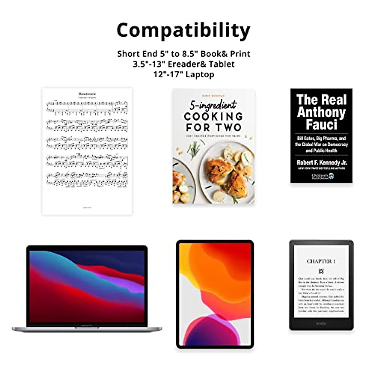 SupeDesk Book Stand for Reading,Book Holder,Display Stand,for 5-8.5"Book,Wood,Laptop Stand for 12-17"laptop/6-13"Tablet&Ereader,Tiltable,Height Adjustable,Foldable,Study,Cook,Max Load 4.4lbs