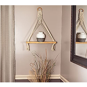 Macrame Wall Hanging Shelf, Bohemian Indoor Wall Décor, Wood Hanging Macrame Floating Shelf, Handmade Woven Twisted Cotton Rope Plant Hanger