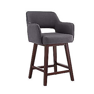 CangLong Mid-Century Modern Open Back Upholstered Chair Kitchen Counter Height Stool, Set of 1, Dark Grey