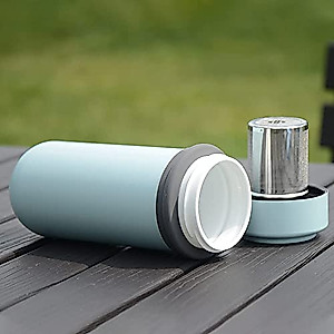 Vacuum Insulated Water Bottle,9Oz Double Wall Insulation Stainless steel Thermos Cup with Ceramic Liner Keeps Beverage Hot or Cold for 6 Hours, Tea Coffee Travel Tumbler Mug with Infuser (Blue)