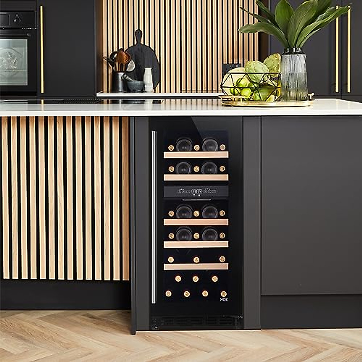 HCK Wine Fridge Dual Zone, Wine Cooler Refrigerator 15 Inch, 29 Bottle, Built-In or Freestanding Under Counter Wine Fridge with LED Light for Wine, Champagne, Home, Kitchen, Office