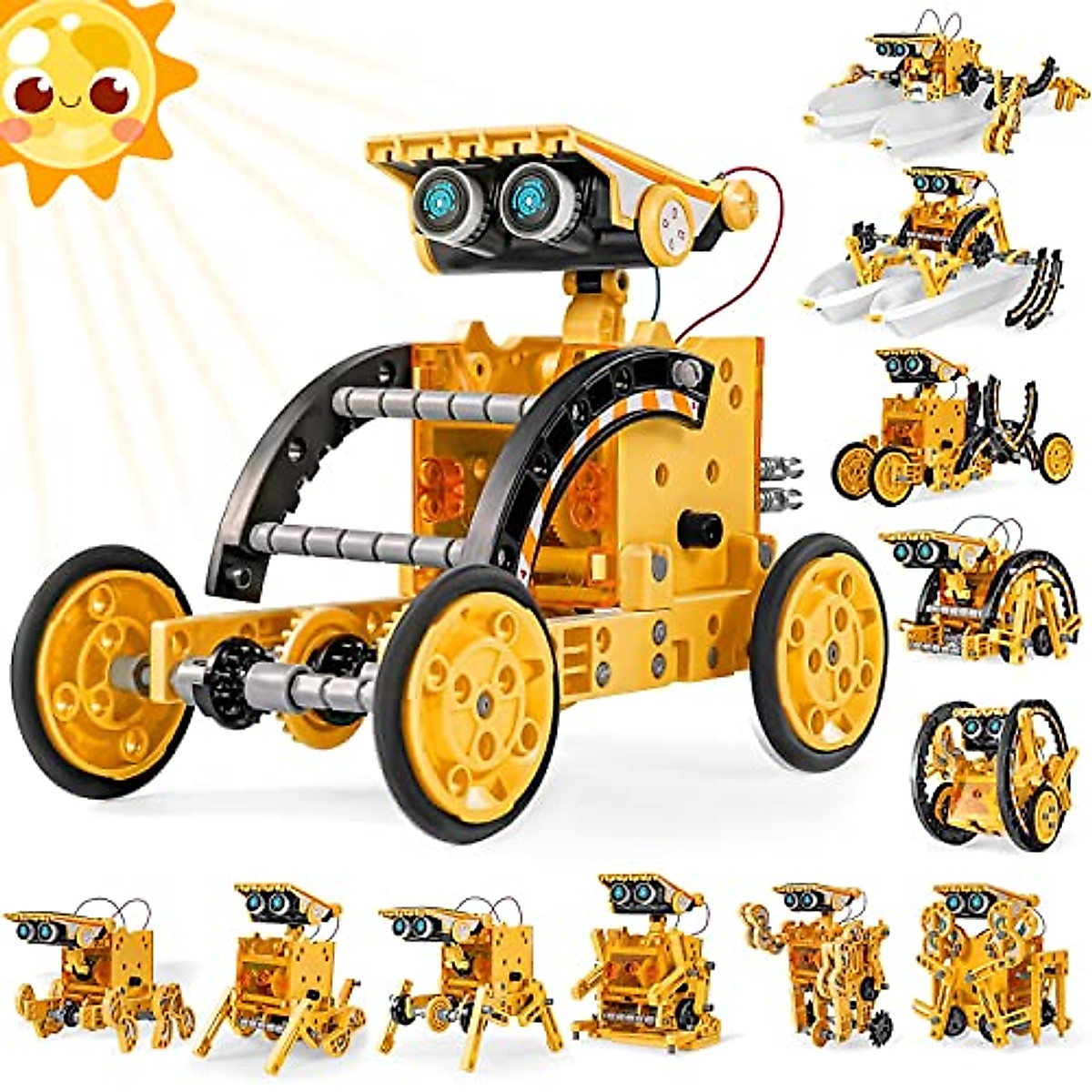 EPPO STEM Solar Robot Kit Toys 12-in-1, Educational Building Science Experiment Set Gifts for Kids Boys Girls,Gifts for Kids 8 9 10 11 12 13 Years Old (Yellow)