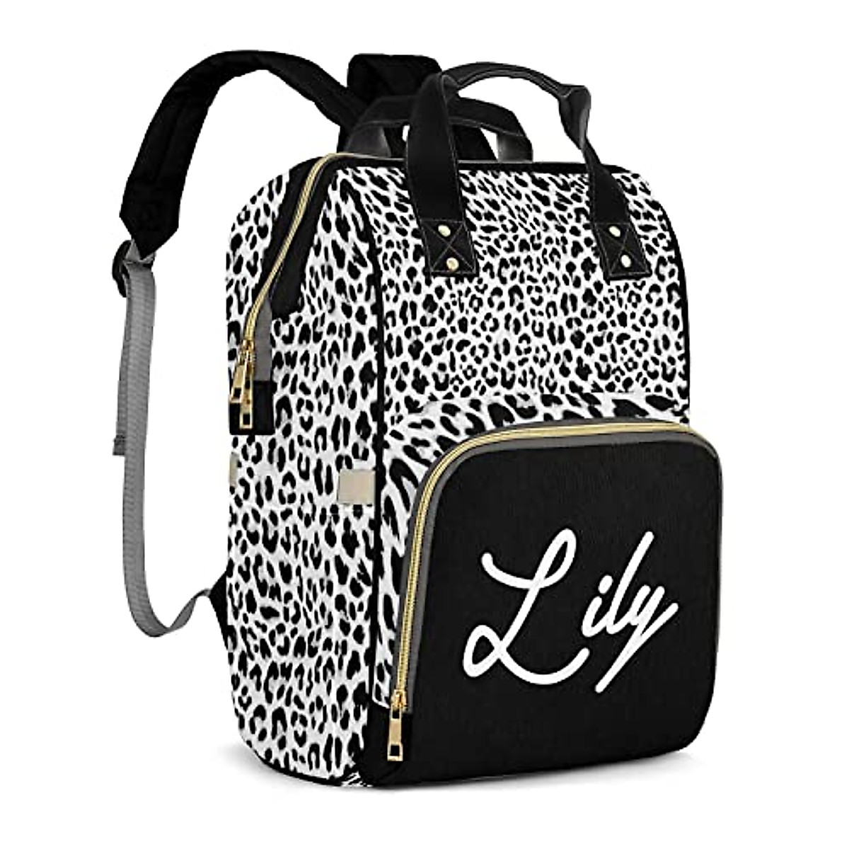 Anneunique Leopard Print Mummy Bags Custom Text Personalized with Name Diaper Bags Giving Backpack Black White