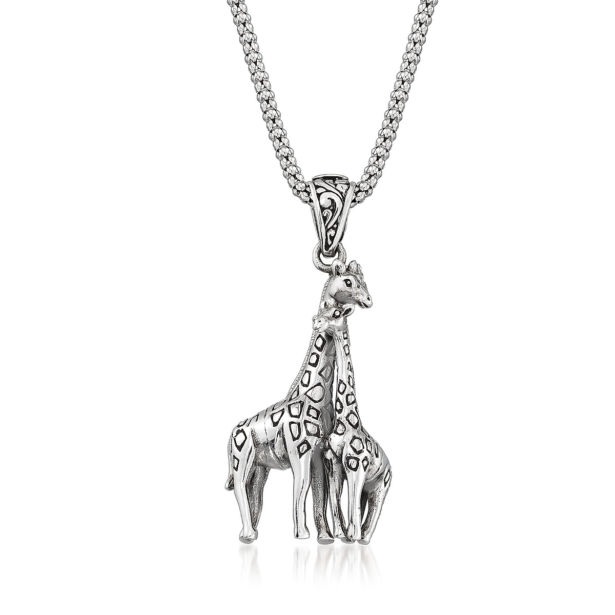 Ross-Simons Sterling Silver Bali-Style Giraffe Family Pendant Necklace. 18 inches