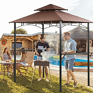 Gazebo Canopy Tent 8'x 5' with Air Vent Tent for BBQ Outdoor Patio Grill Gazebo, Party Patios Large Garden Commercial Use Backyard Events Etc, Easy to Assemble, Elegant Design, Good Stability, Brown