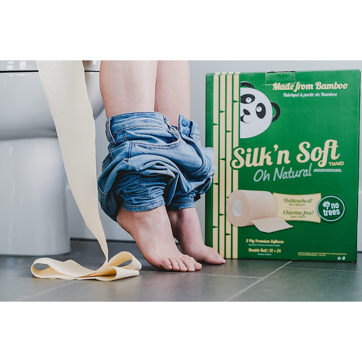 Silk'n Soft Unbleached Bamboo Toilet Paper - Tree-Free Environment Safe Biodegradable Septic-Safe Strong Dependable Panda Friendly Absorbent Bathroom Tissue 3-Ply Chlorine Free (12 Rolls)
