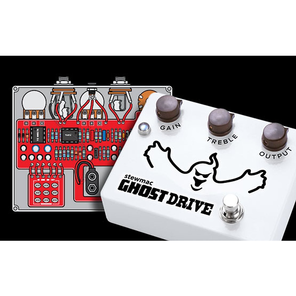 StewMac Ghost Drive Pedal DIY Build Your Own Overdrive Kit, With White Enclosure, Based on the Klon Centaur (12254-W)