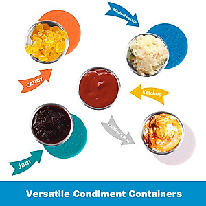 Salad Dressing Container To Go, 4x1.6oz Stainless Steel Condiment Containers with Lids, Premium Silicone, Leakproof and Reusable Small Containers with Lids