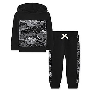 The Children's Place Baby Toddler Boys Long Sleeve Fashion Shirt and Jogger Pants Set 2-Pack, Black, 18-24 Months