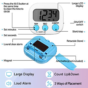 24 Packs Small Digital Kitchen Timer Magnetic Back and Switch Minute Second Count up Countdown Big LCD Display Loud Alarm for Teacher Cooking Baking Kids