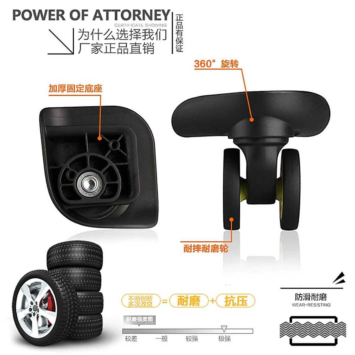 (DL-W208#) Mute Connected Spinner Wheels for Replacement Luggage Wheels Wear Silent Draw bar Box DIY (4 pcs/Set)