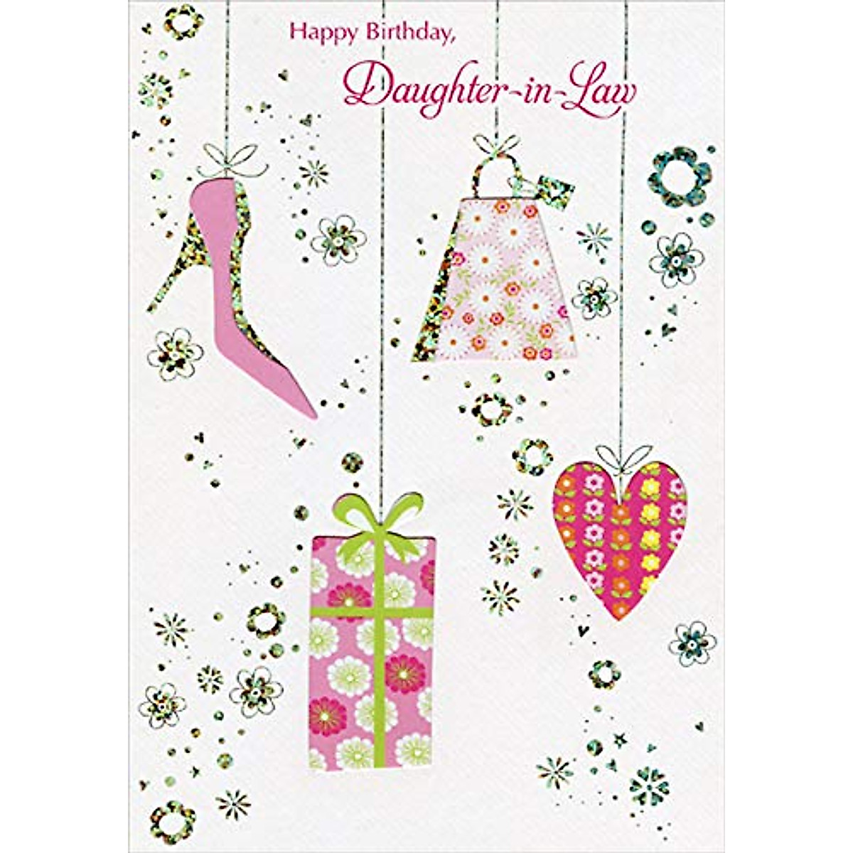 Designer Greetings Shoe, Purse, Gift and Heart Die Cut Windows Birthday Card for Daughter-in-Law