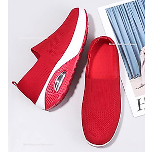 Women Mesh Air Cushion Orthopedic Diabetic Walking Shoes Slip-on Platform Sneakers Breathable Lightweight with Arch Support Wedge Rocker Shoes (Dark Gray,7,Women,7)