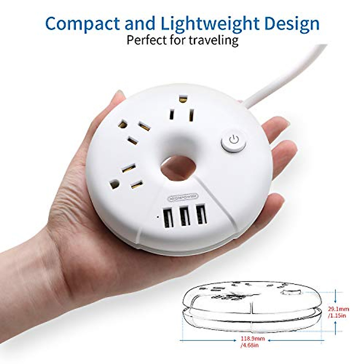 Power Strip Bundle, NTONPOWER Travel Power Strip with 3 Outlets 3 USB 5 ft, 25 ft Flat Plug Extension Cord with 6 Outlets 4 USB Ports, White