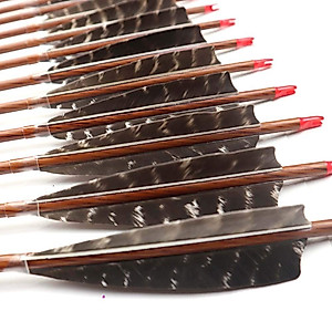 32" Carbon Arrows 400 Spine Wood-Like Arrow with 5" Real Feather Fletchings Removable Field Tips for Archery Target Practice Hunting Compound Recurve Bow Longbow 6 Pack