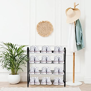 YSSOA 4-Tier Stackable Shoe Rack, 12-Pairs Sturdy Shoe Shelf Storage, Black Shoe Tower for Bedroom, Entryway, Hallway, and Closet, 1 Pack